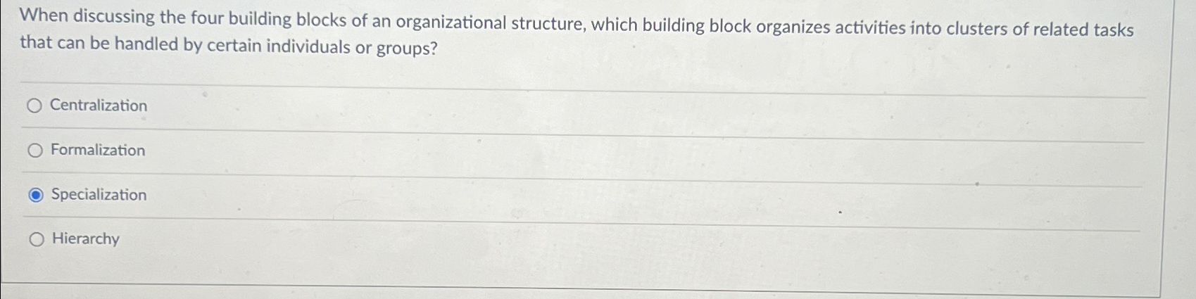 Solved When discussing the four building blocks of an | Chegg.com