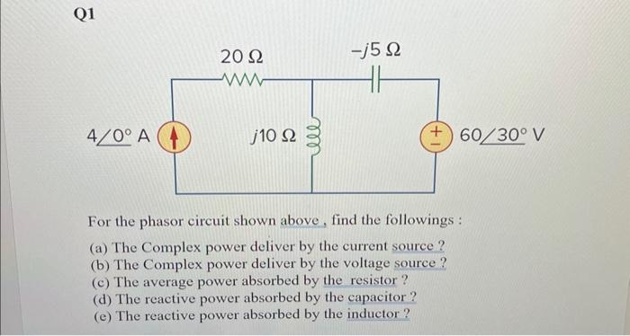 Solved For the phasor circuit shown above, find the | Chegg.com