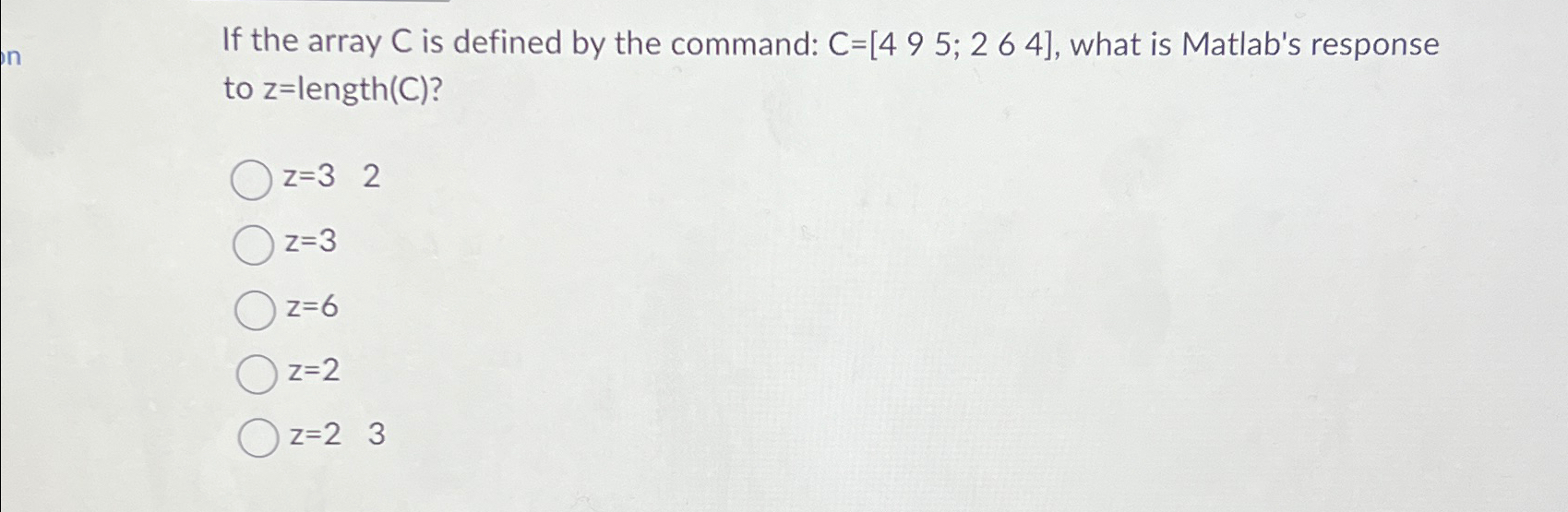 Solved If the array C ﻿is defined by the command: | Chegg.com