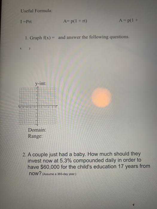 Solved Useful Formula: I =Prt A=p(1 + rt) Ap(1 + 1. Graph | Chegg.com