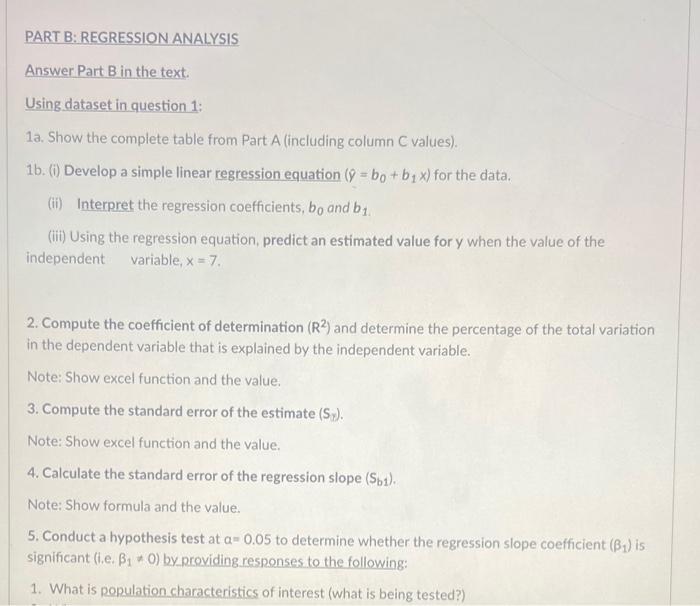PART B: REGRESSION ANALYSIS Answer Part B in the | Chegg.com