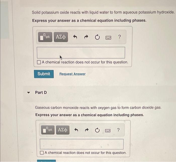 Solved Solid potassium oxide reacts with liquid water to | Chegg.com