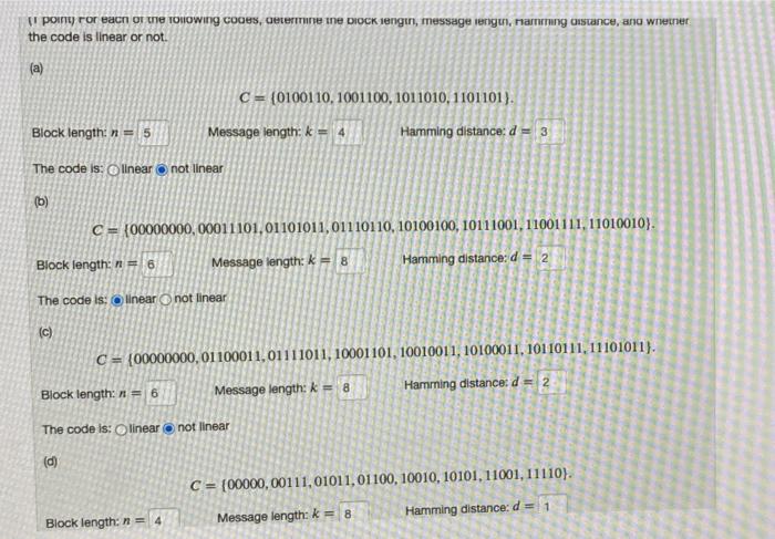 Solved I point ror each of the Tollowing codes, determine | Chegg.com