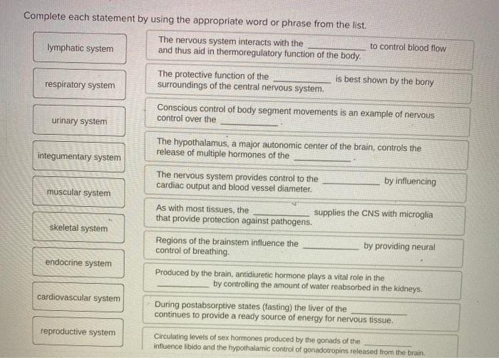 Solved Complete each statement by using the appropriate word | Chegg.com