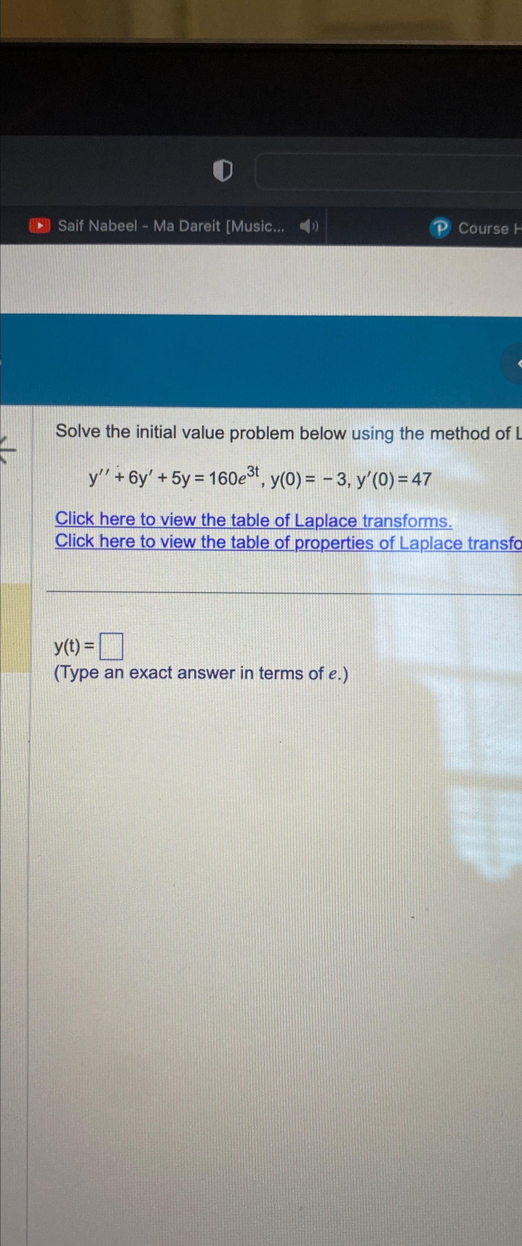 Solved CourseSolve the initial Value problem below using the | Chegg.com