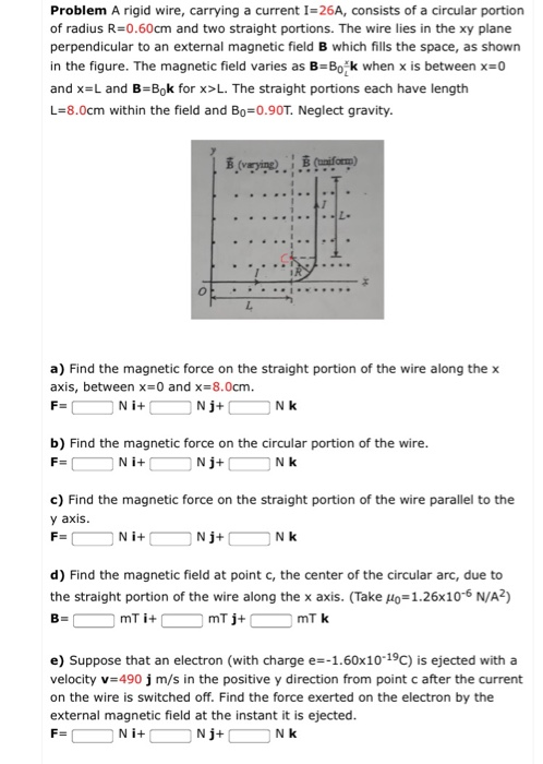 Solved Problem A rigid wire, carrying a current I=26A, | Chegg.com