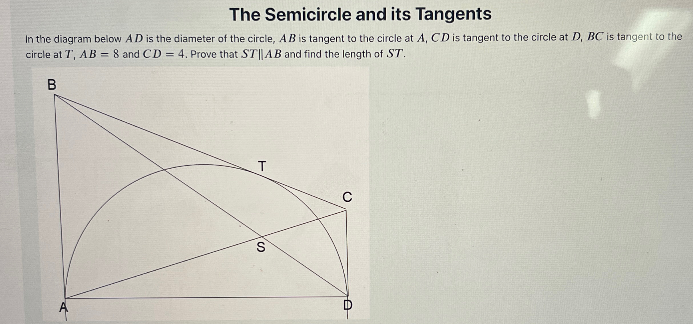 Solved The Semicircle and its TangentsIn the diagram below | Chegg.com