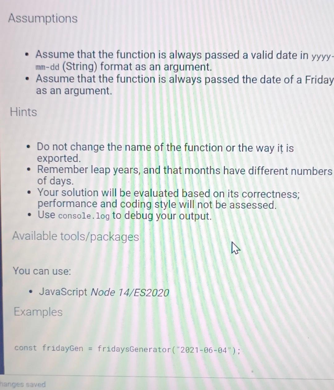 Solved Implement a generator of Fridays using JavaScript and | Chegg.com