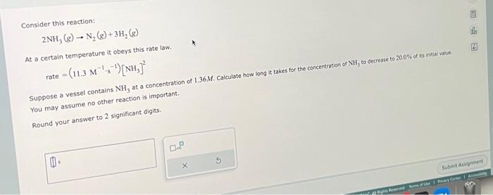 Solved Consider this reaction: 2NH3( g)→N2( g)+3H2( g) At a | Chegg.com