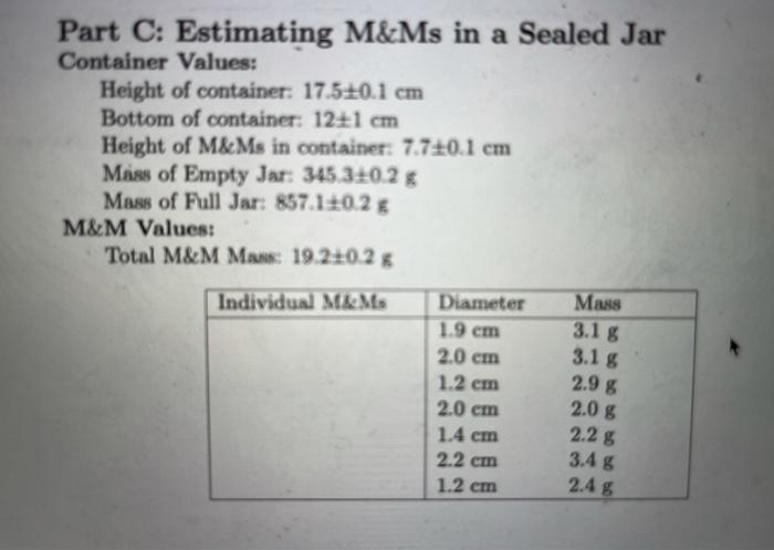 Part C: Estimating M&Ms in a Sealed Jar Container | Chegg.com