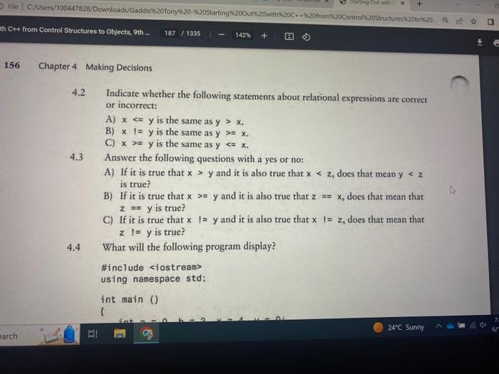 Solved 4.2 Indicate whether the following statements about | Chegg.com