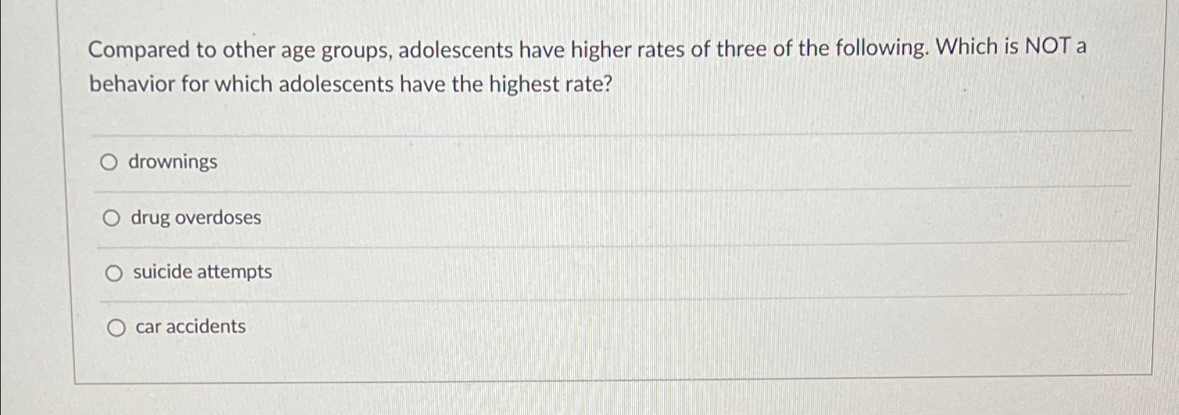 Solved Compared to other age groups, adolescents have higher | Chegg.com