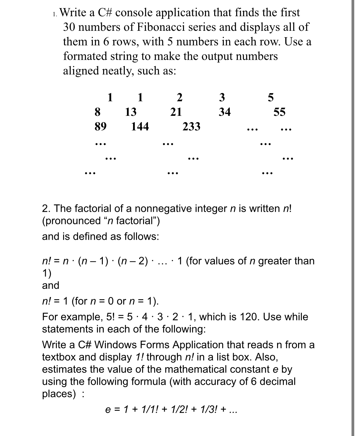 Write a C# console application that finds the first30 | Chegg.com