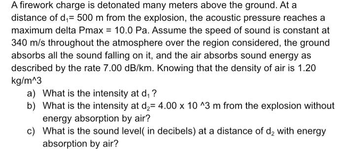 Solved A firework charge is detonated many meters above the | Chegg.com
