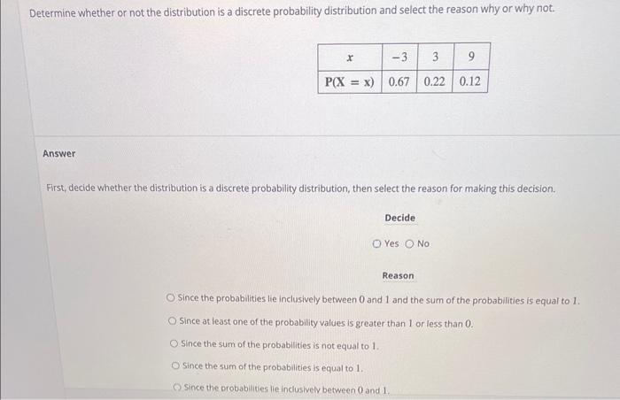 Solved Determine whether or not the distribution is a | Chegg.com