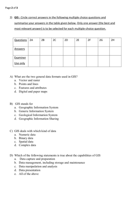 Solved Page 2 of 3 2) GIS : Circle correct answers in the | Chegg.com