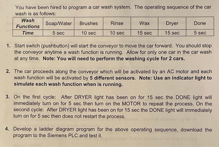 Solved You have been hired to program a car wash system. The | Chegg.com