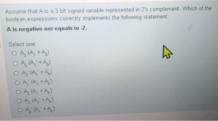 Solved Assume that A is a 3 bit signed variable represented | Chegg.com
