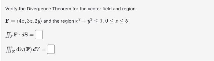 Solved Verify the Divergence Theorem for the vector field | Chegg.com