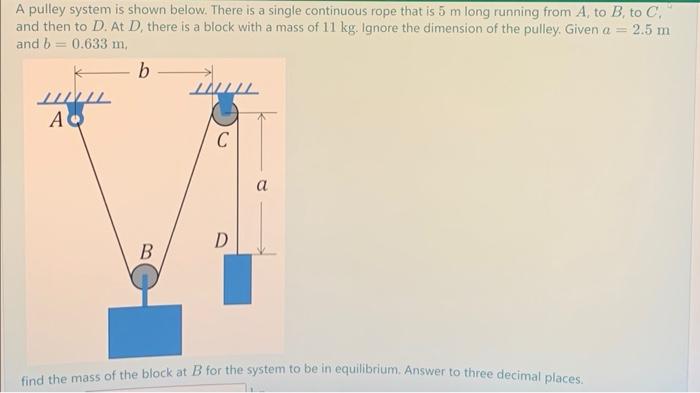 Solved A pulley system is shown below. There is a single | Chegg.com