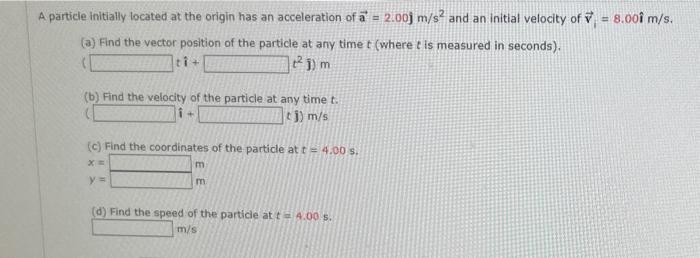 Solved A particle initially located at the origin has an | Chegg.com
