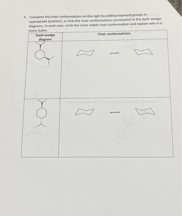 Solved 5. Complete the chair conformations on the right by | Chegg.com