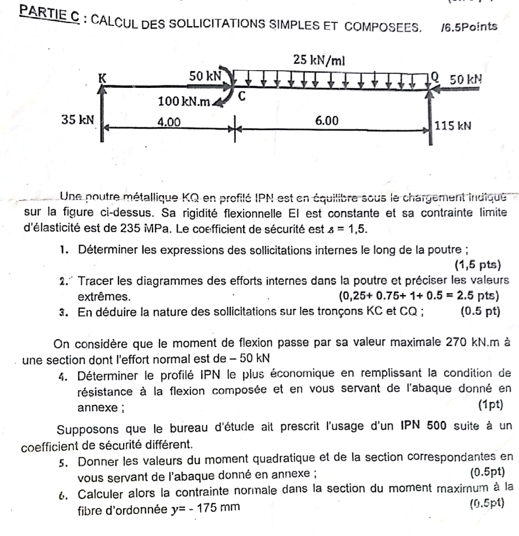 PARTIE C: CALCUL DES SOLLICITATIONS SIMPLES ET | Chegg.com