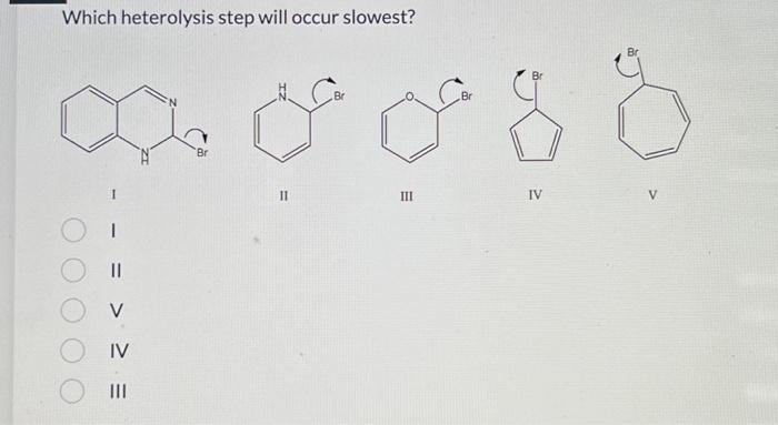 Solved Which heterolysis step will occur slowest? I I1 III | Chegg.com