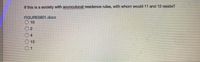 Solved If this is a society with avunculocal residence | Chegg.com