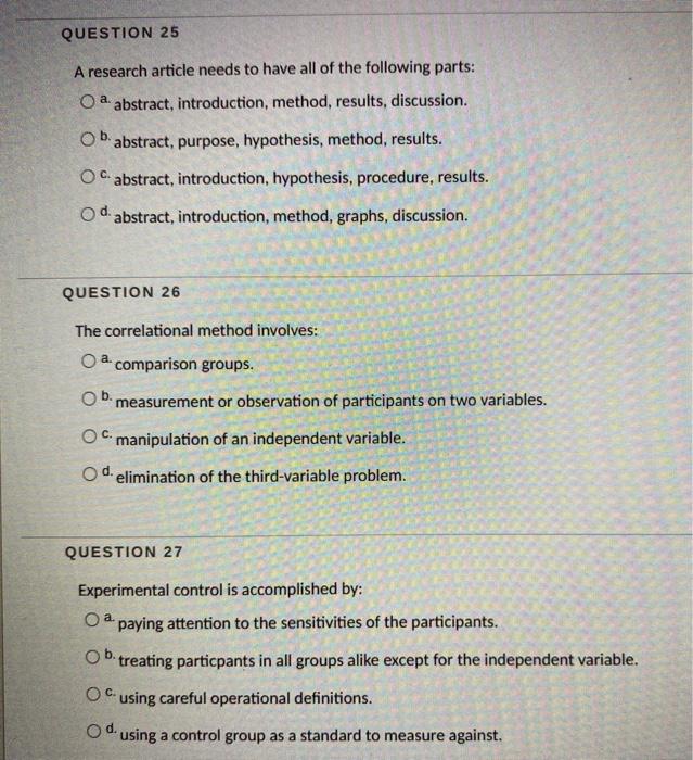 Solved QUESTION 25 A research article needs to have all of | Chegg.com
