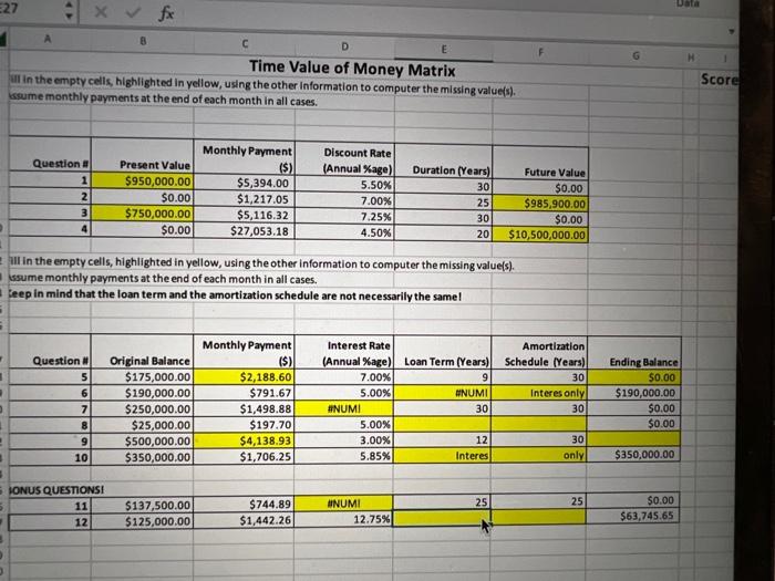 27≈27 fx Time Value of Money Matrix III in the empty | Chegg.com