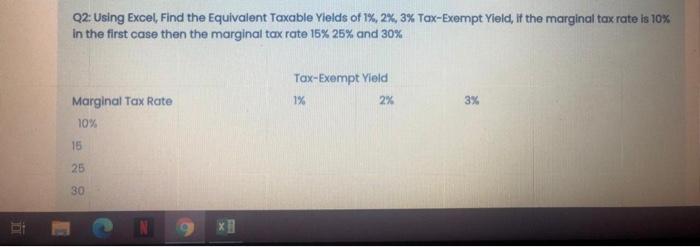 Solved Q2: Using Excel, Find the Equivalent Taxable Yields | Chegg.com