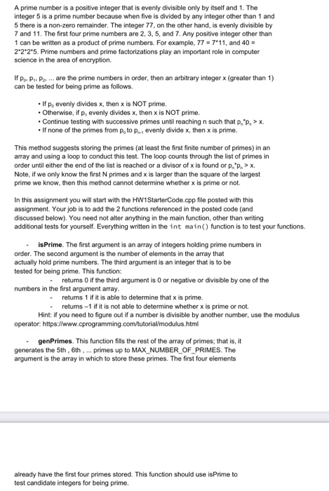 Solved A prime number is a positive integer that is evenly | Chegg.com