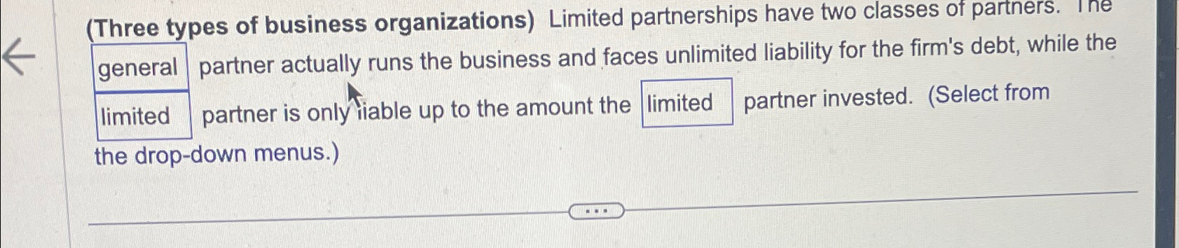 Solved (Three types of business organizations) ﻿Limited | Chegg.com
