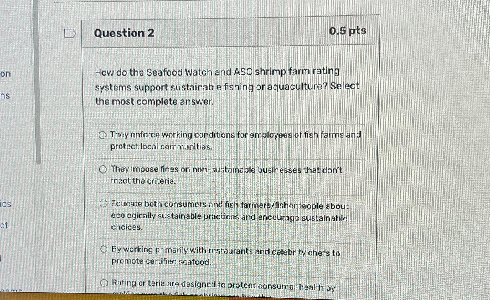 Solved Question 20.5ptsHow do the Seafood Watch and ASC | Chegg.com