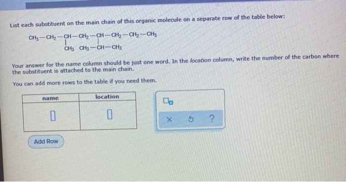 Solved List each substituent on the main chain of this | Chegg.com