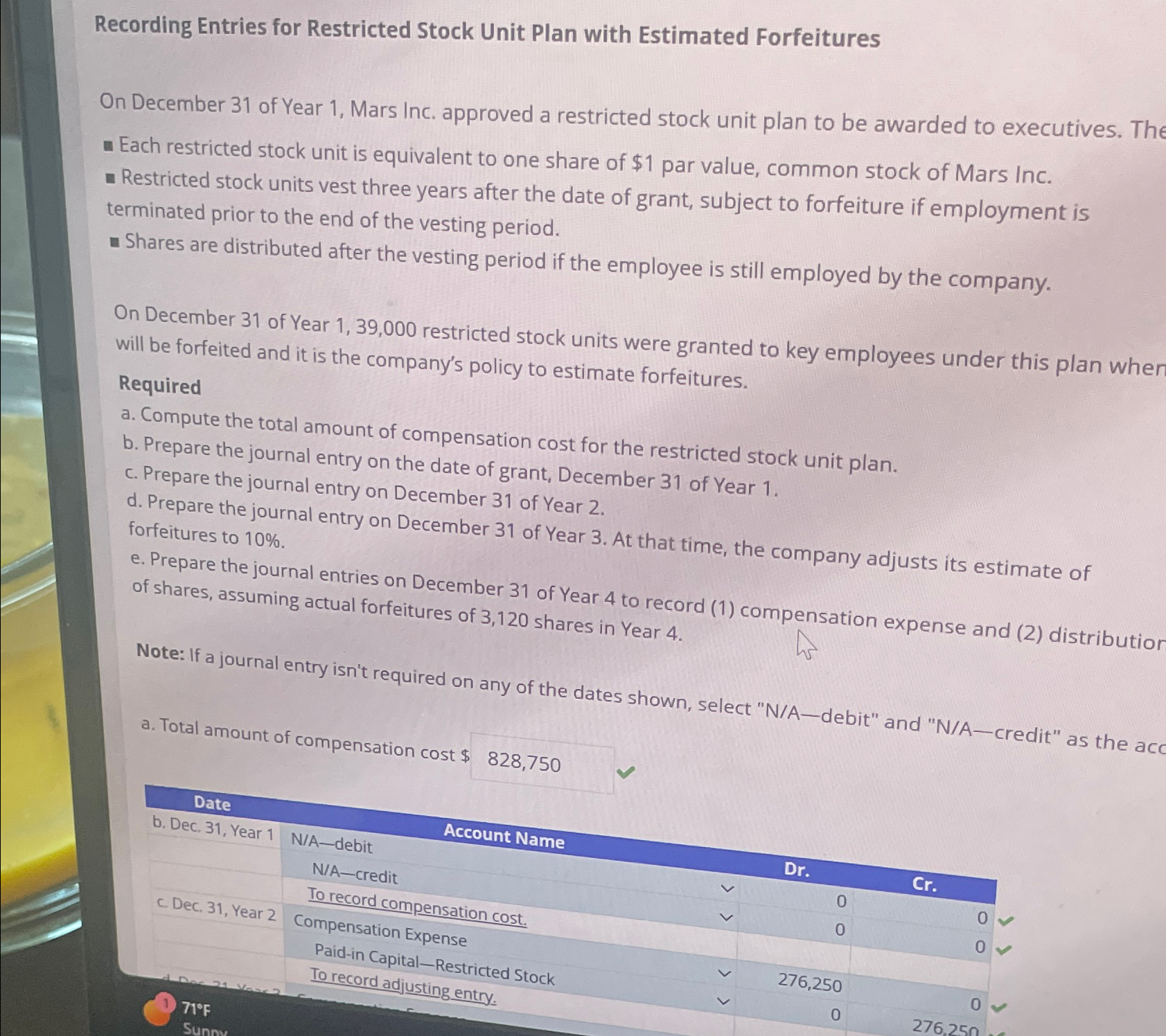 Solved Recording Entries for Restricted Stock Unit Plan with | Chegg.com