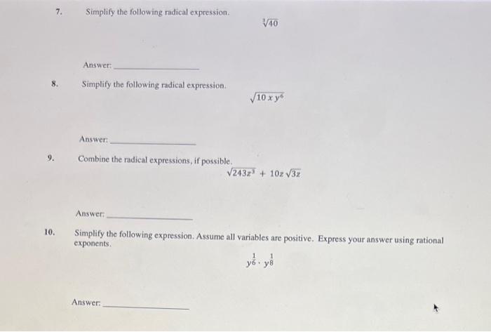 Solved 7. Simplify the following radical expression. 340 | Chegg.com
