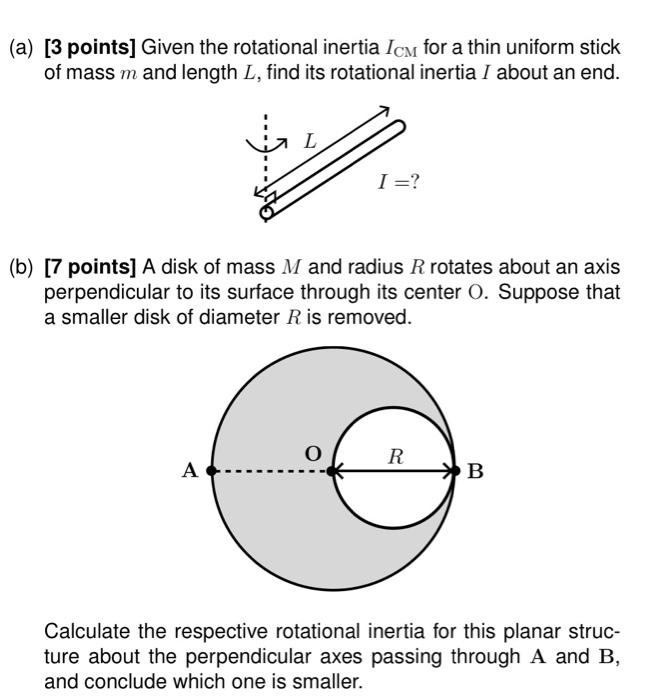 a) [3 points] Given the rotational inertia ICM for a | Chegg.com