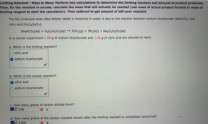 Solved Limiting Reactant - Mass to Mass: Perform two | Chegg.com
