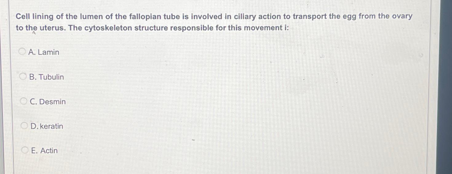 Solved Cell lining of the lumen of the fallopian tube is | Chegg.com