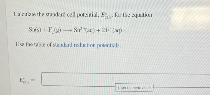 Solved Calculate The Standard Cell Potential Ecell ∘ For
