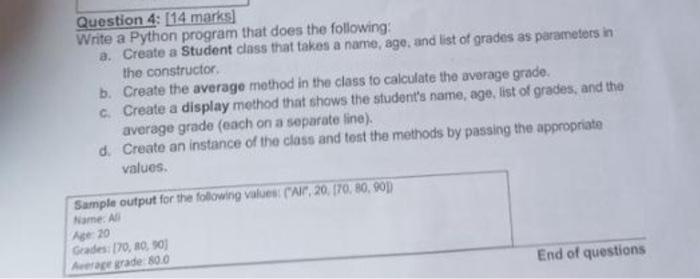 Solved Question 4: [14 marks] Write a Python program that | Chegg.com