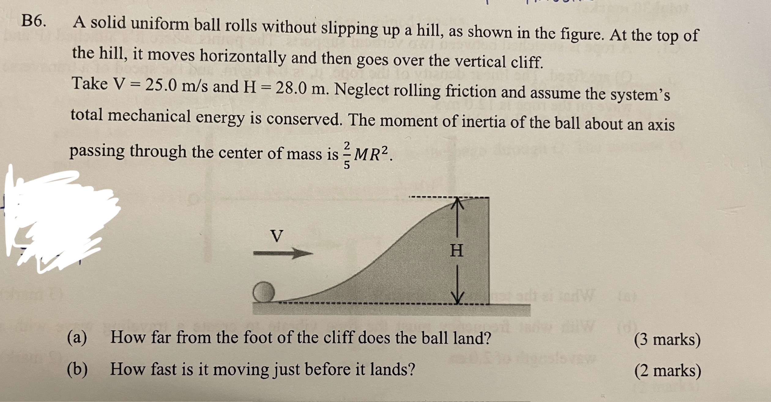 Solved B6. ﻿A solid uniform ball rolls without slipping up a | Chegg.com