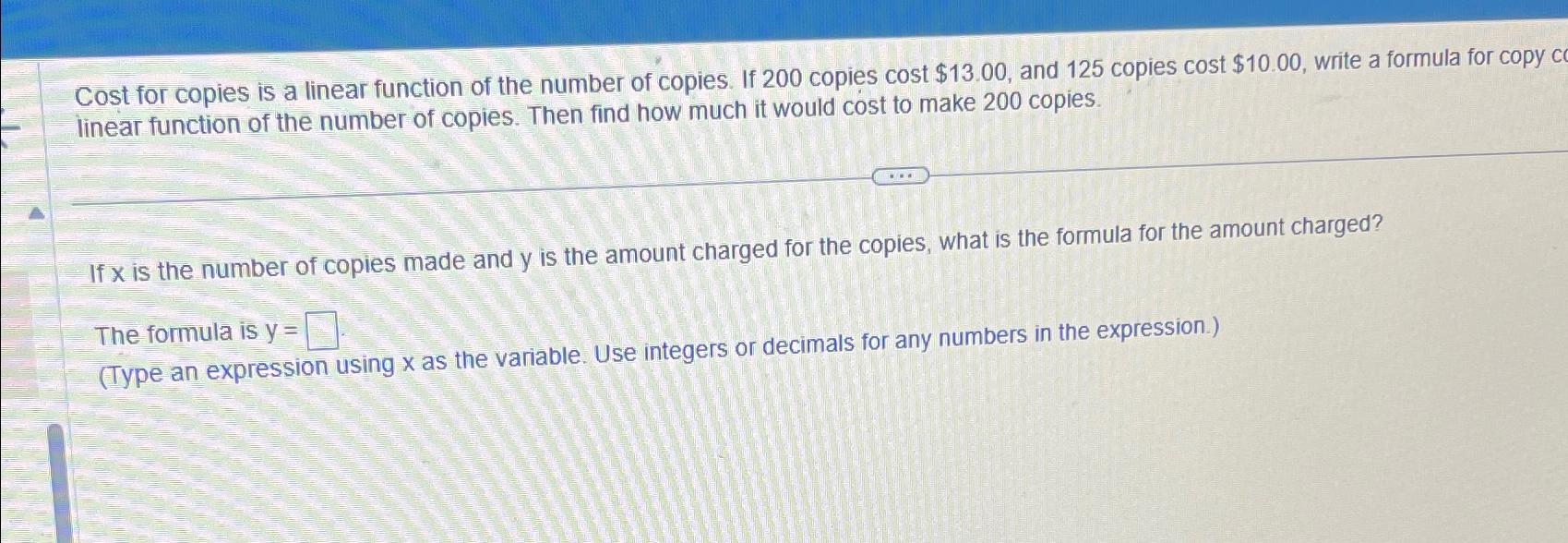 Solved Cost for copies is a linear function of the number of | Chegg.com