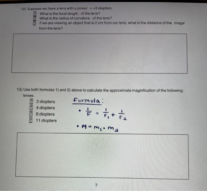 Solved 12) Suppose we have a lens with a power, = +3 | Chegg.com