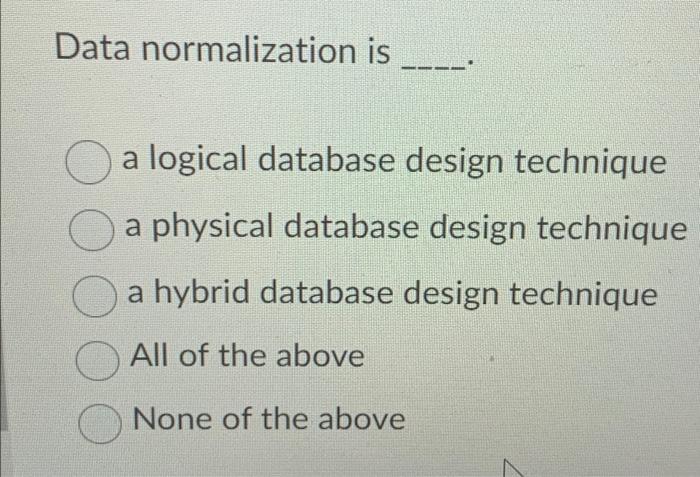 Solved Data normalization is a logical database design | Chegg.com