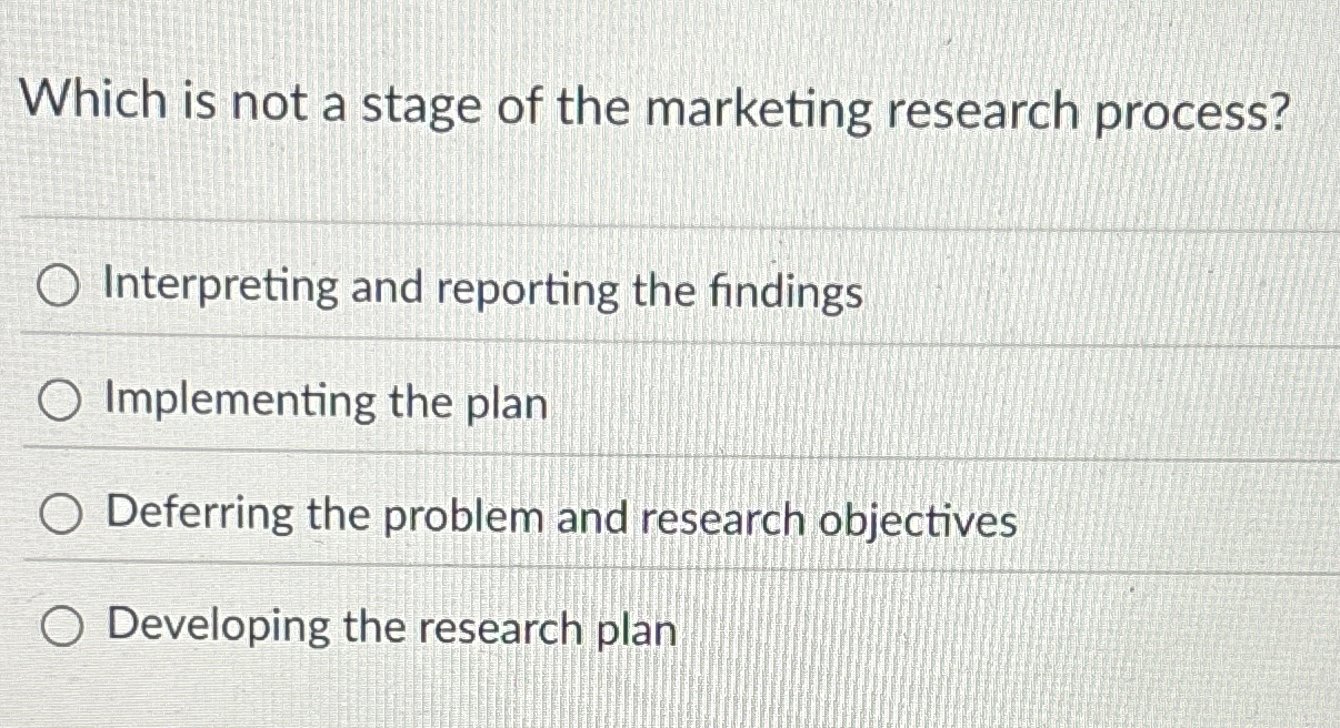 Solved Which is not a stage of the marketing research | Chegg.com