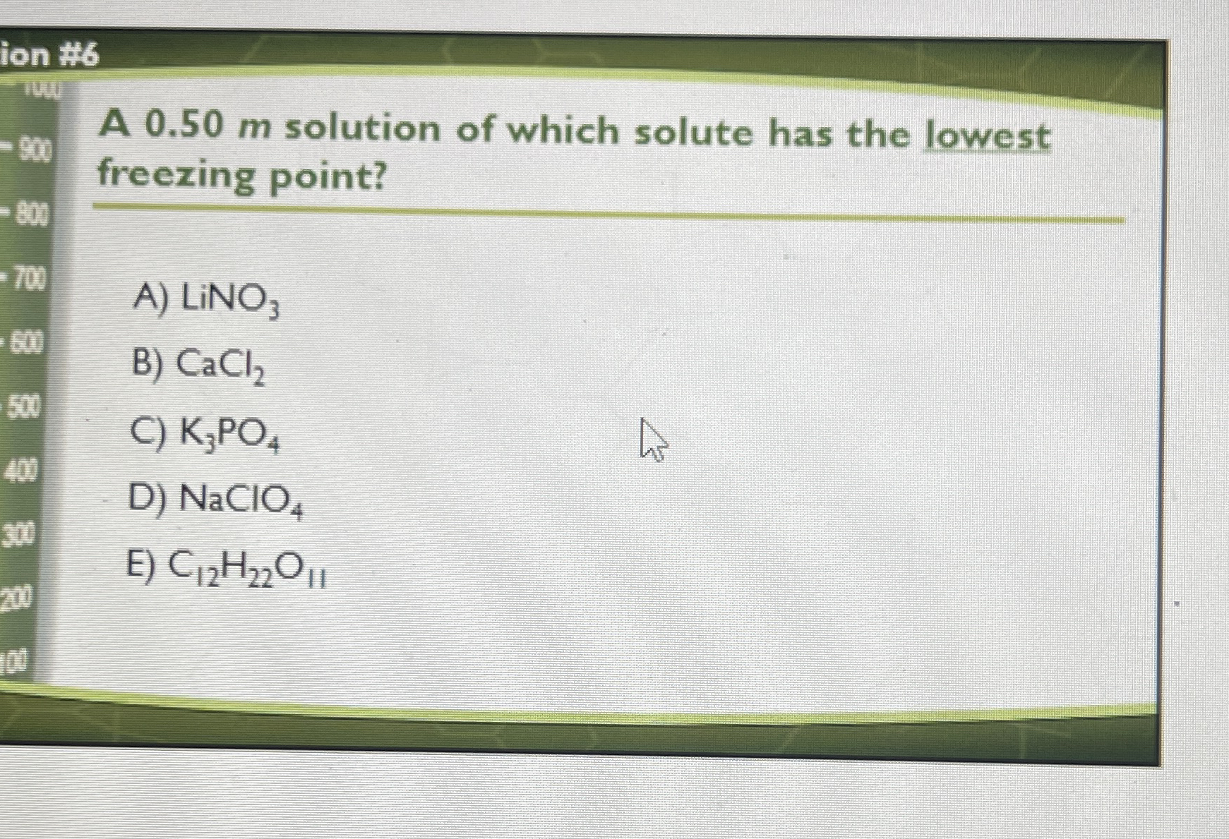 Solved A 0.50 ﻿m solution of which solute has the lowest | Chegg.com