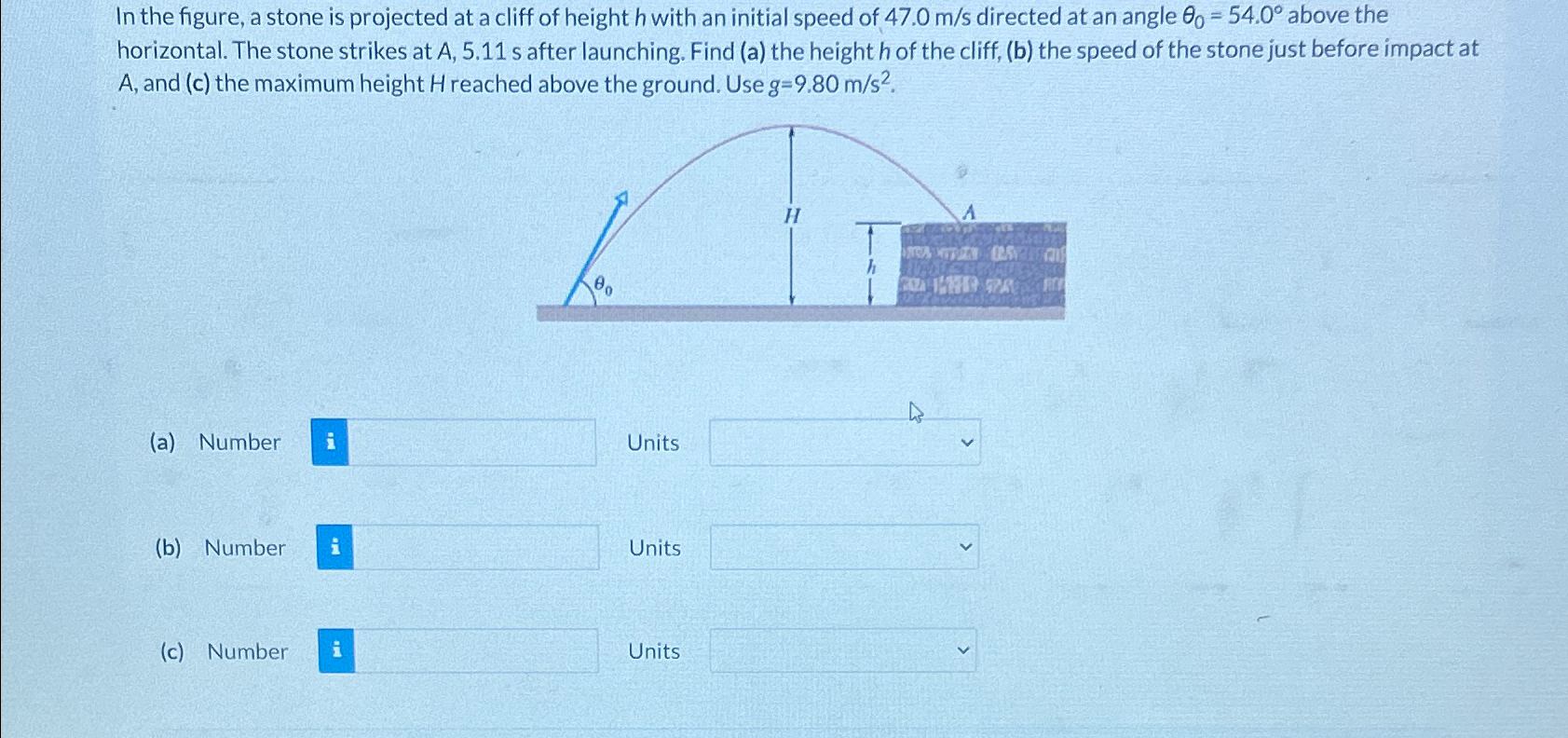Solved In the figure, a stone is projected at a cliff of | Chegg.com